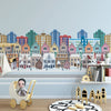 Colorful Cartoon City Buildings Wallpaper Mural, Custom Sizes Availabl ...