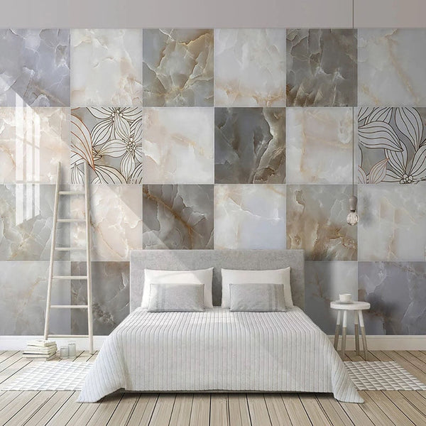 Lattice Pattern Marble Squares Wallpaper Mural, Custom Sizes Available ...